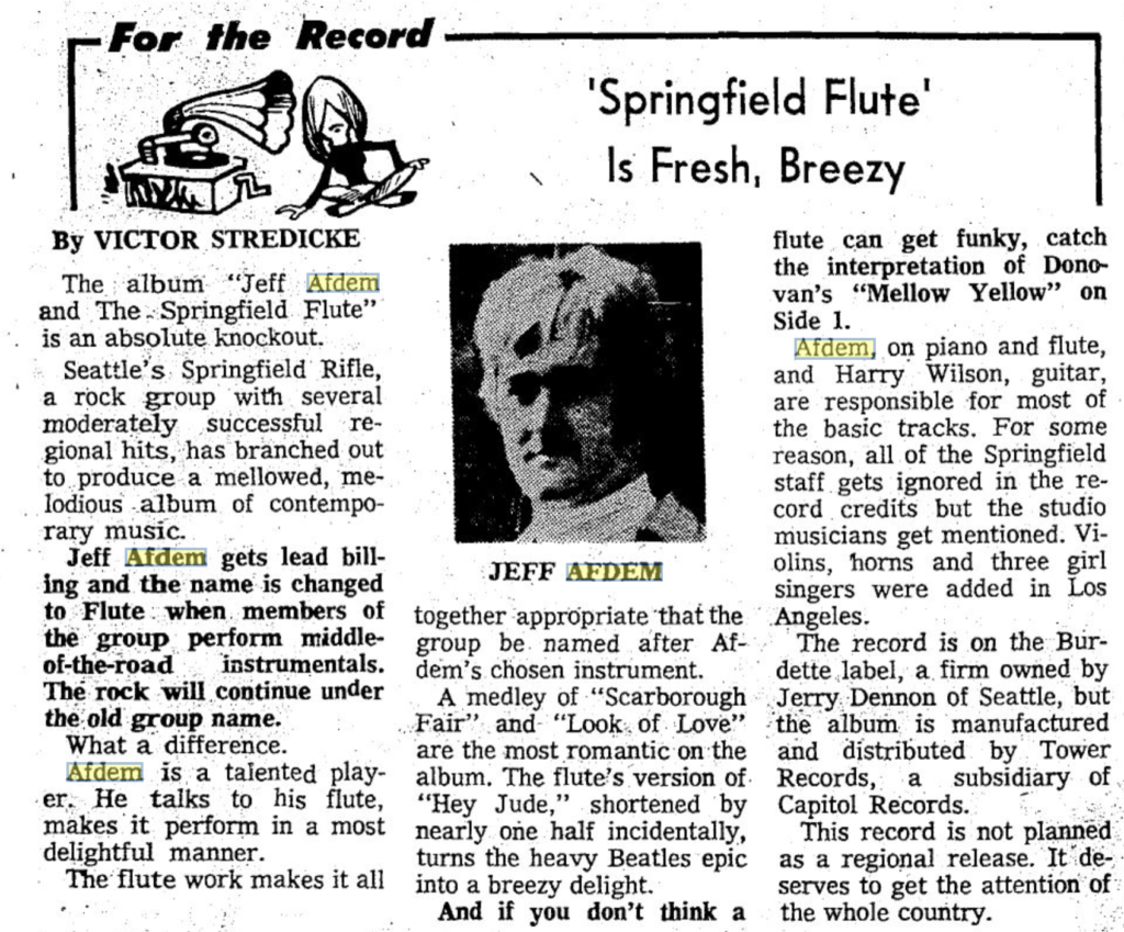 Jeff Afdem & The Springfield Flute | THE NORTHWEST MUSIC ARCHIVES